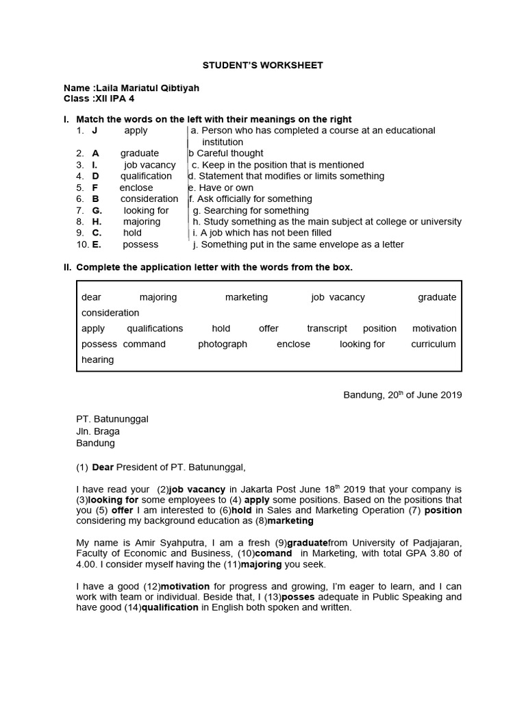 Student's Worksheet | PDF