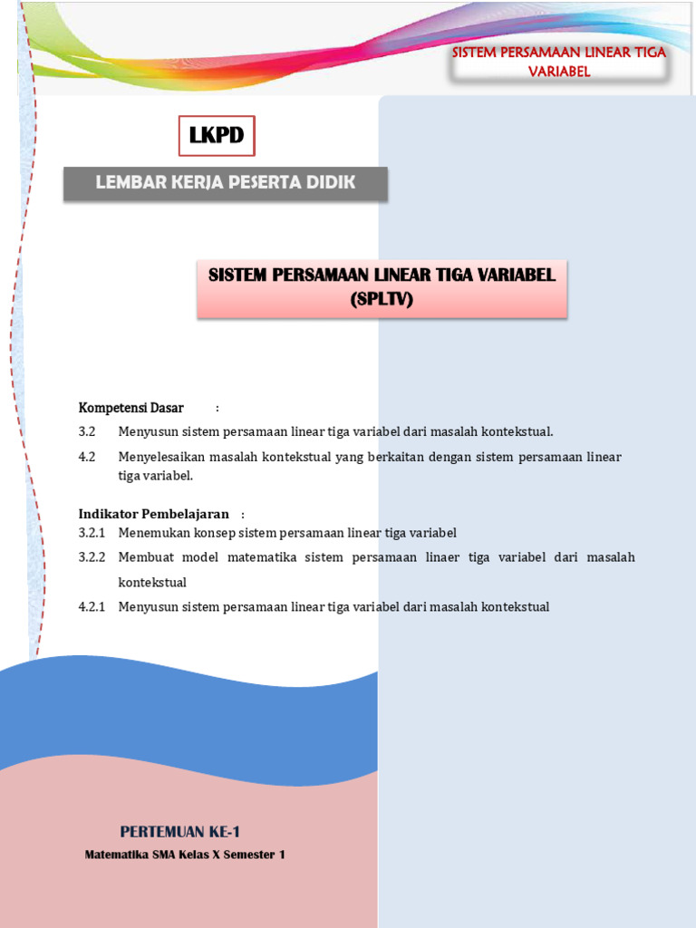 LKPD SPLTV Pertemuan 1 | PDF