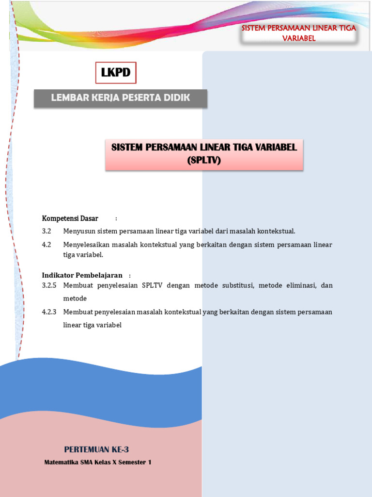 LKPD SPLTV Pertemuan 3 | PDF