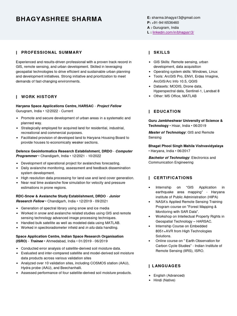 Resume Bhagyashree Sharma | PDF Resume Bhagyashree Sharma | PDF
