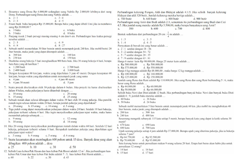 Soal Perbandingan Kelas 7 | PDF