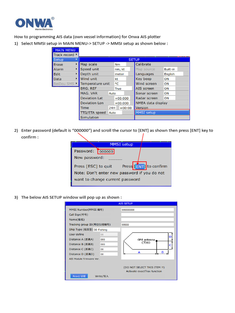 How To Programming Vessel Information For Onwa AIS Plotters | PDF