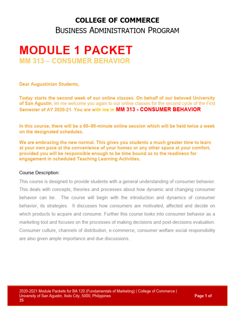 Final Module MM 311 Consumer Behavior Wo Cover 1 | PDF