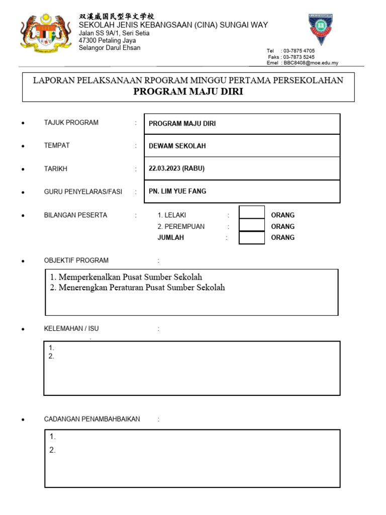 Templat Laporan Program Minggu Pertama Persekolahan | PDF