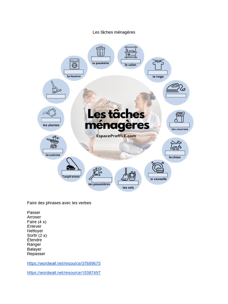 Vocabulaire des tâches ménagères FLE | PDF | Arts du langage et discipline