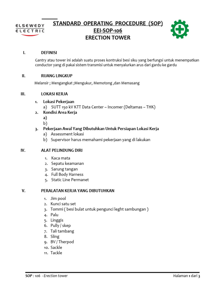 SOP Erection Tower | PDF