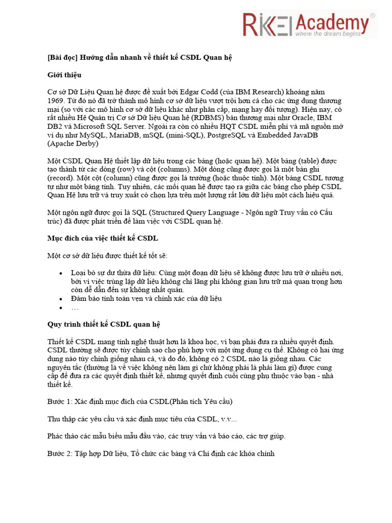 1.Hướng dẫn nhanh về thiết kế CSDL Quan hệ | PDF