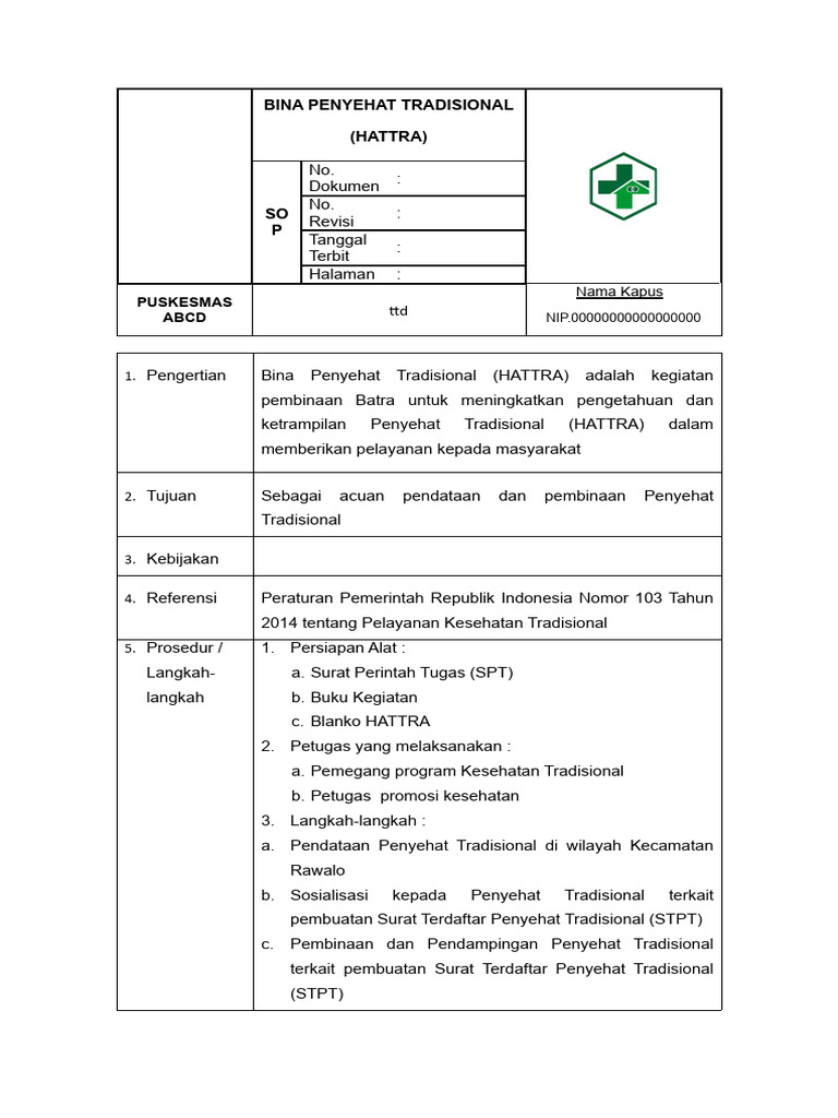 Sop Hattra F | PDF | Kesehatan Holistik | Sains & Matematika