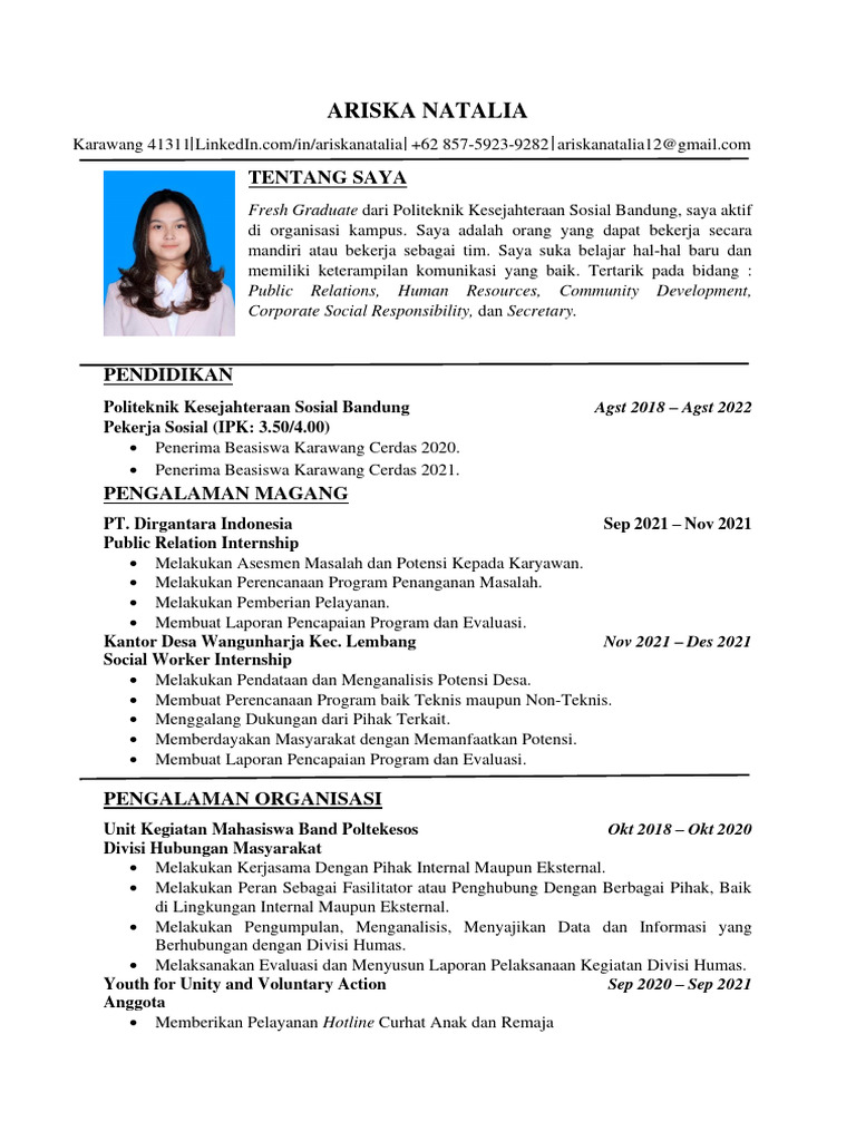 CV Ariska Natalia | PDF | Bisnis | Ilmu Sosial
