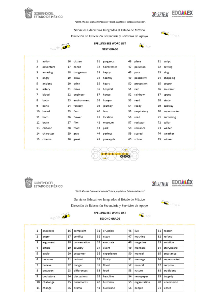 WORD LIST. Spelling Bee. DESySA 2022-2023 | PDF
