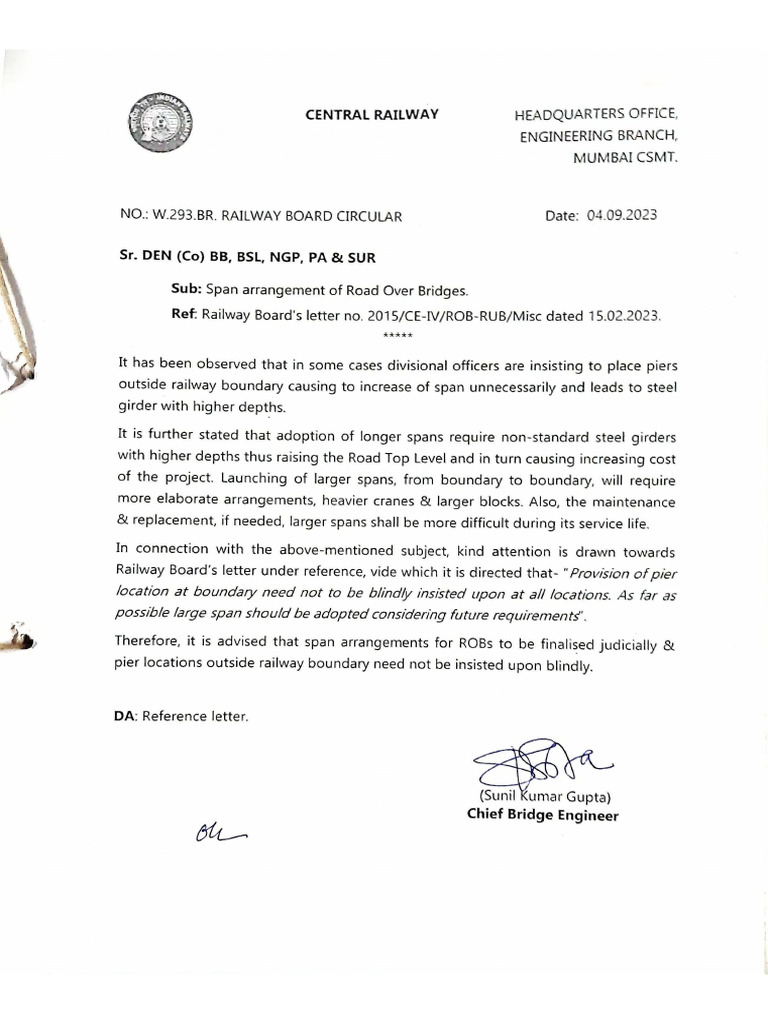 RDSO Circular Reg. Large Spans of ROB | PDF