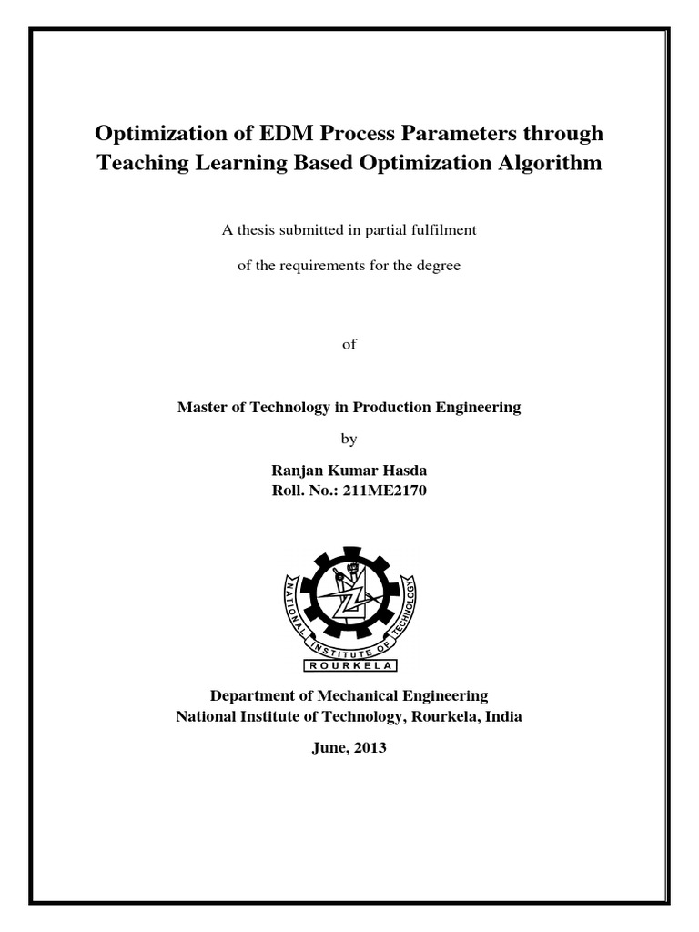 Optimization Of Edm Process Parameters Through Teaching Learning Based Optimization Algorithm Pdf