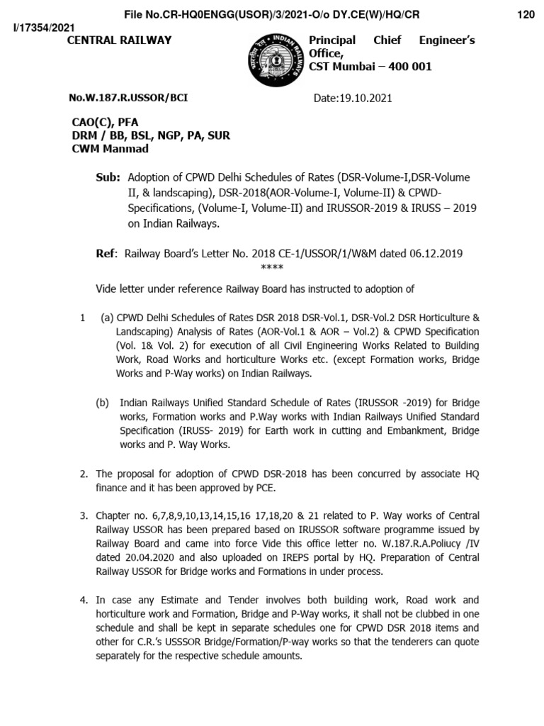 Adoption of CPWD Delhi Schedules of Rates CR | PDF