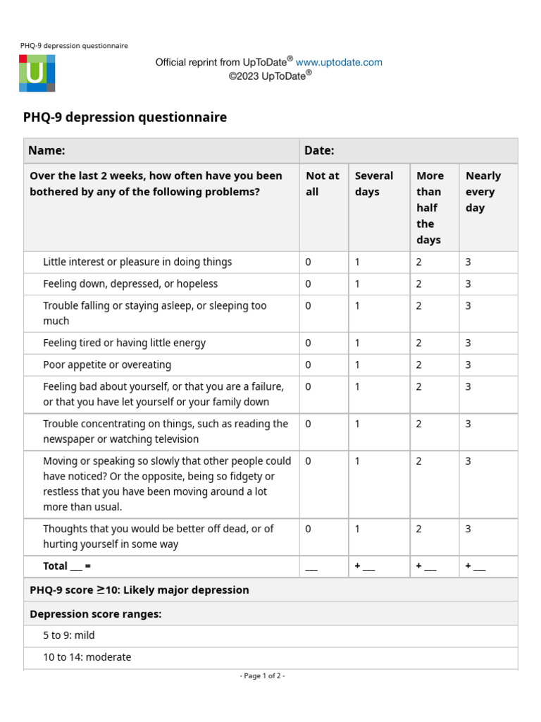 PHQ-9 Depression Questionnaire | PDF PHQ-9 Depression Questionnaire | PDF