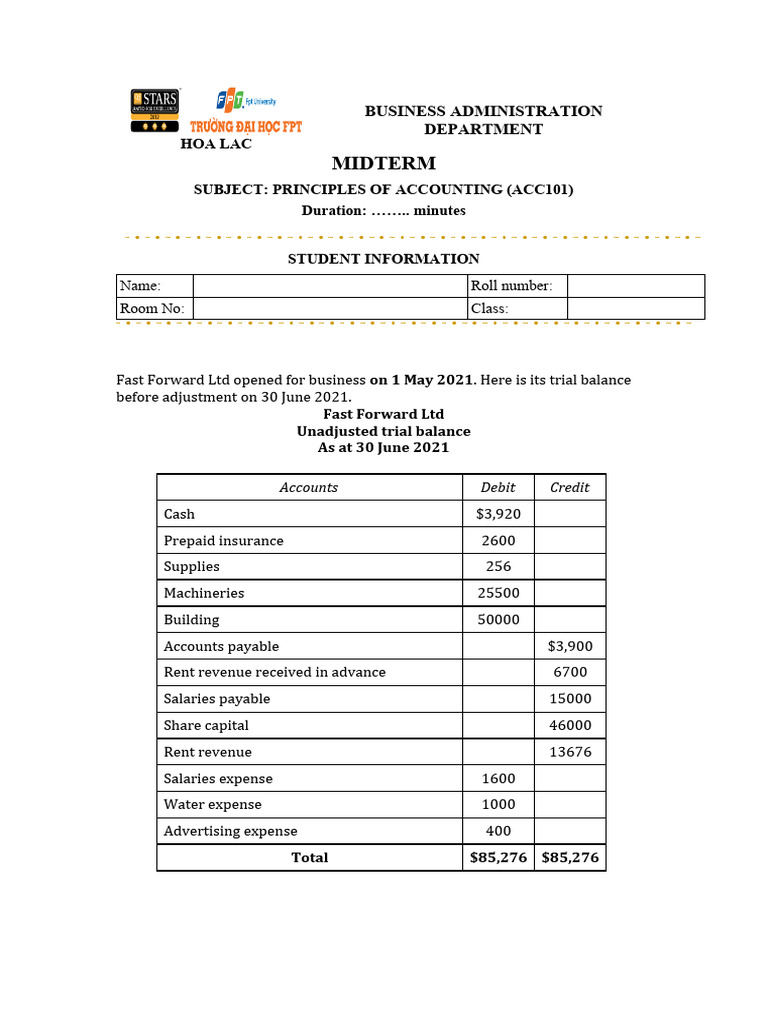 ACC 101 - Midterm - F2023 | PDF