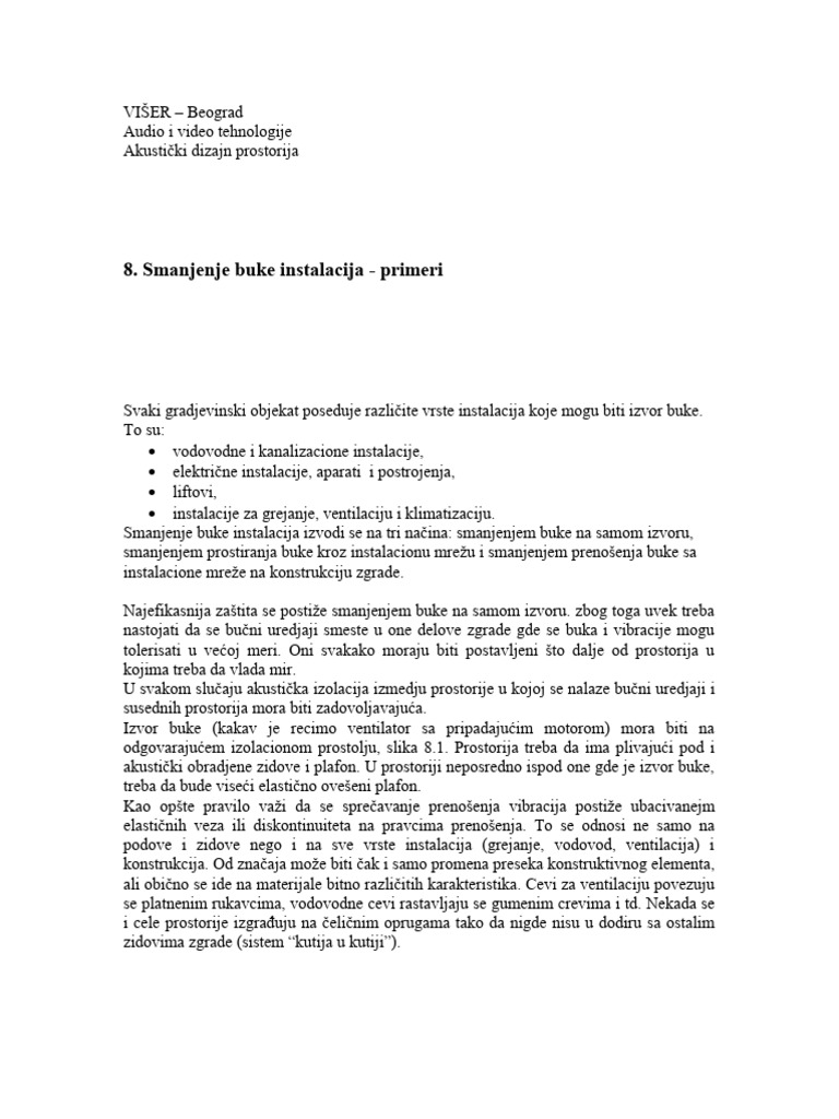 Smanjenje Buke Instalacija - Primeri | PDF