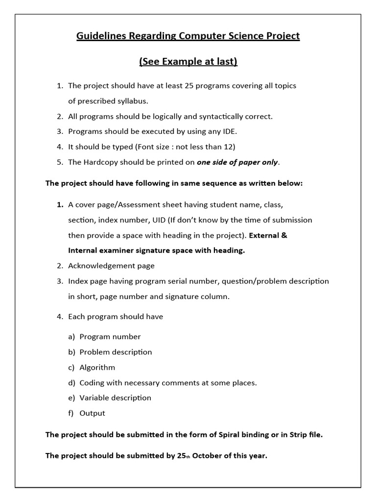Computer Science Project Guidelines | PDF
