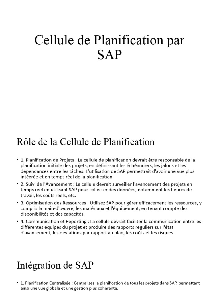 Cellule de Planification Par SAP | PDF
