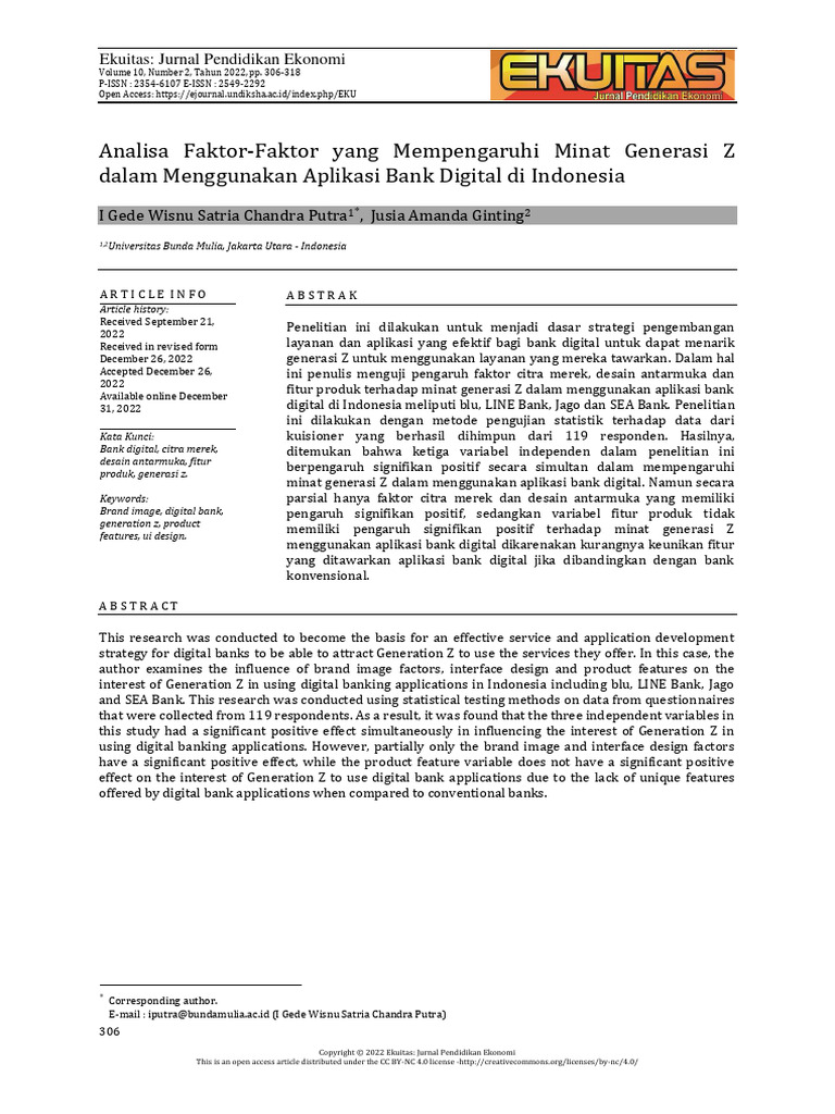 Analisa Faktor-Faktor Yang Mempengaruhi Minat Generasi Z Dalam Menggunakan Aplikasi Bank Digital ...