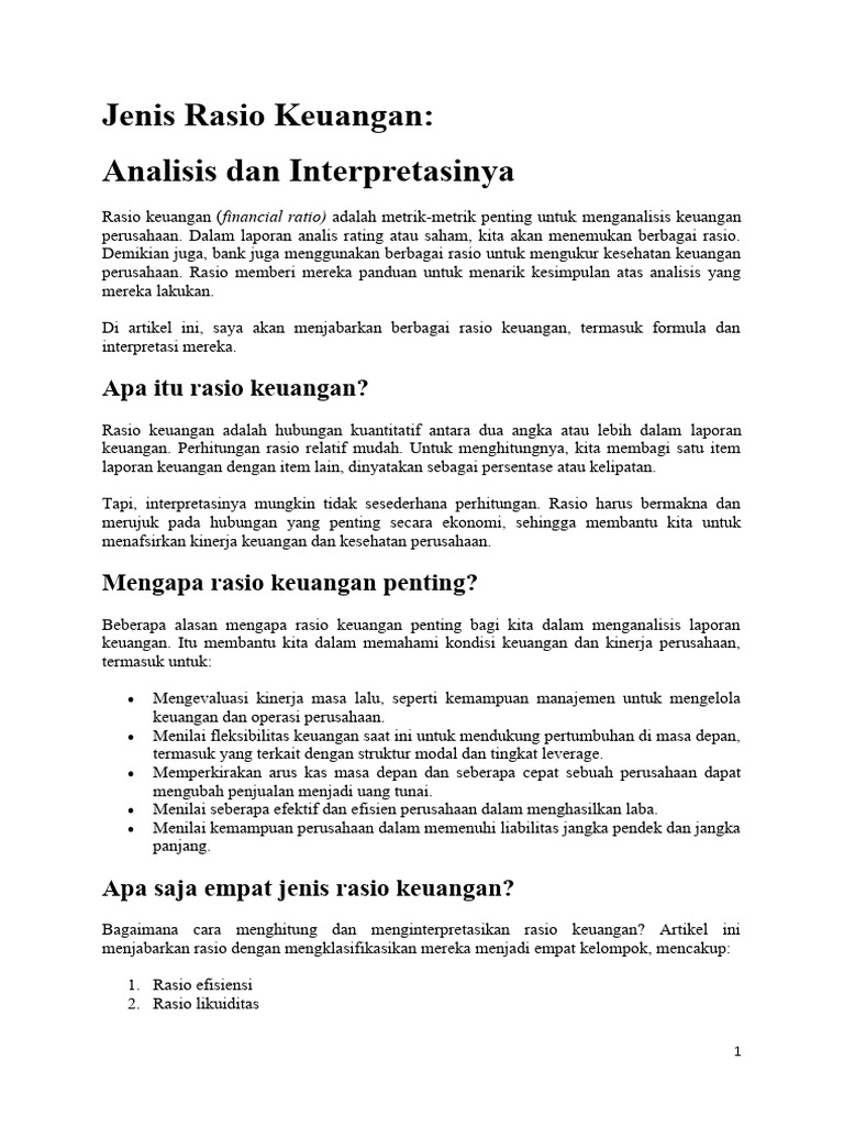 Jenis Rasio Keuangan | PDF