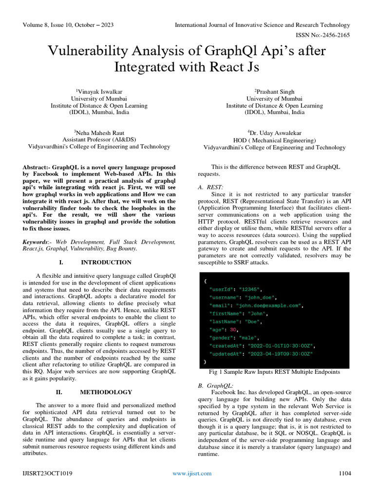 Vulnerability Analysis of GraphQl Api's After Integrated With React Js | PDF | Representational ...
