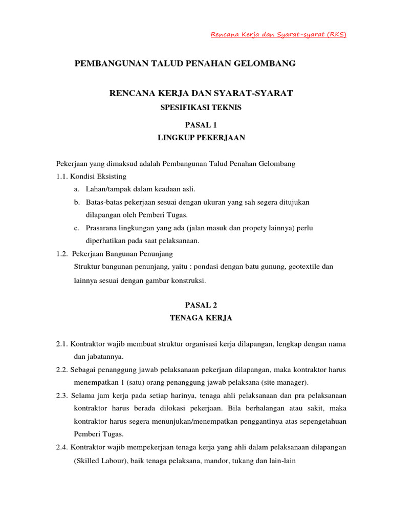 Spesifikasi Teknis Talud | PDF