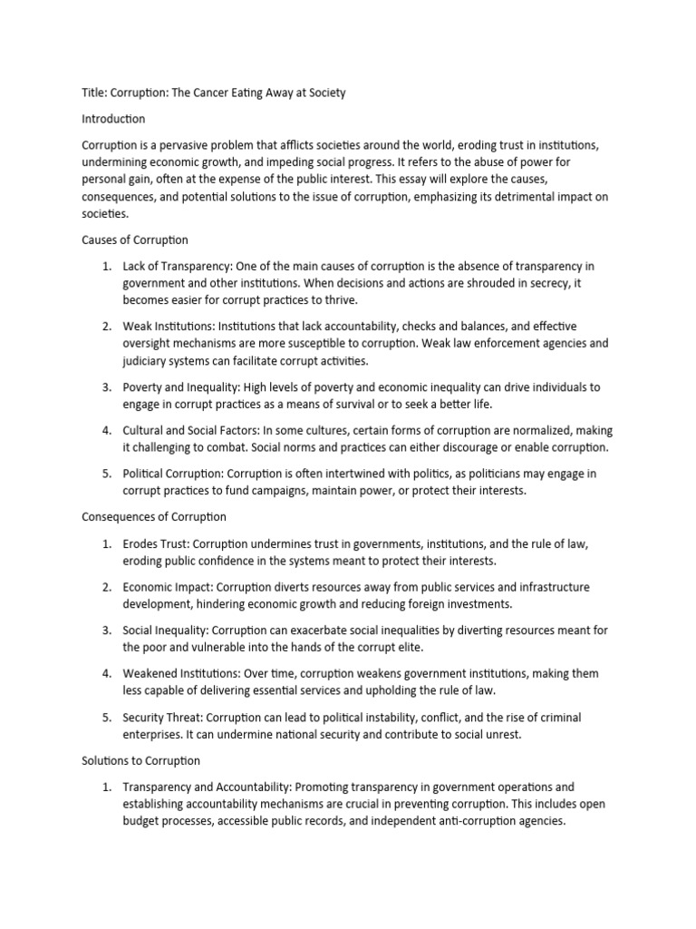Combatting Corruption: Causes and Solutions | PDF