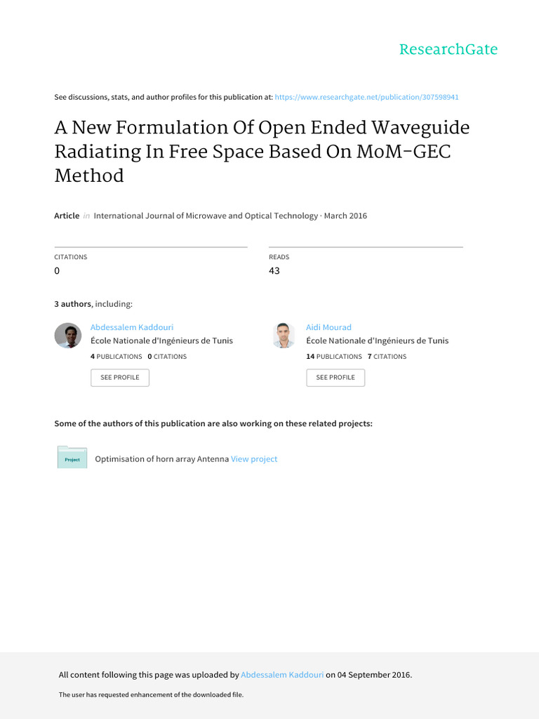 IJMOT - A New Formulation of Open Ended Waveguide Radiating | PDF