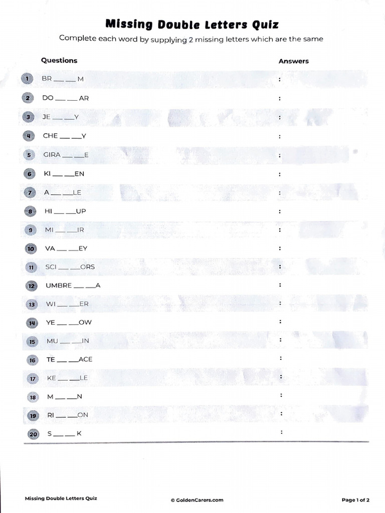 Missing Double Letters Quiz | PDF