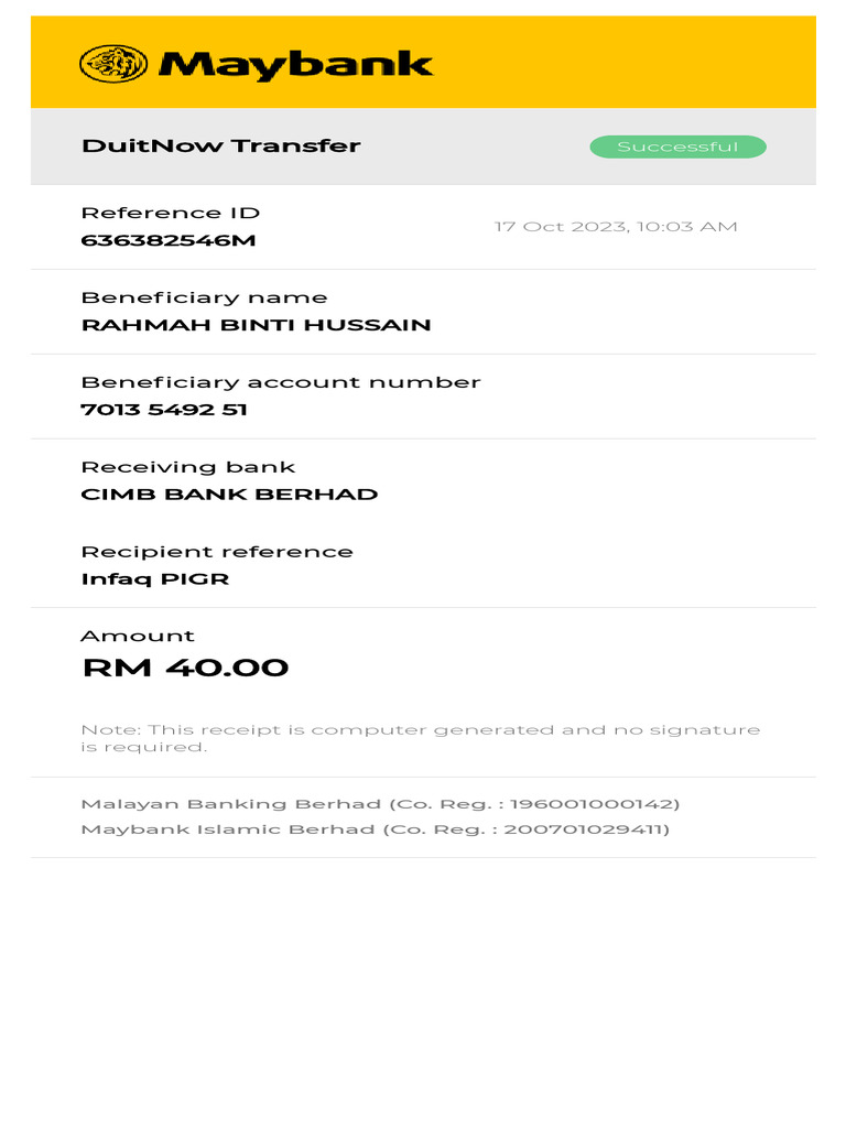 DuitNow Transfer Receipt - RM 40.00 | PDF