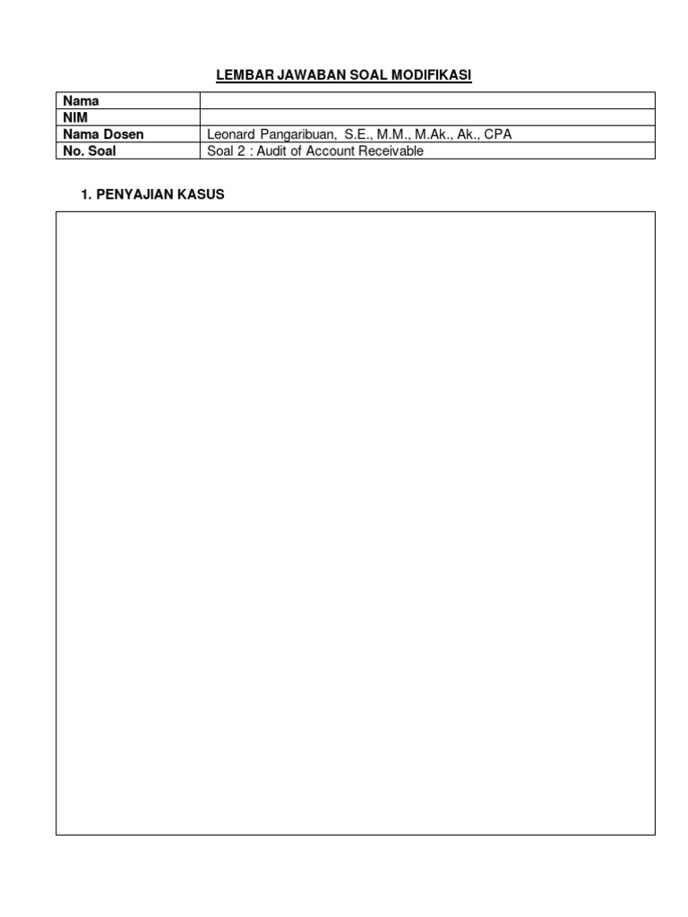 Lembar Jawaban Soal Modifikasi Uts Pa2 Soal2 Audit of Account Receivable | PDF