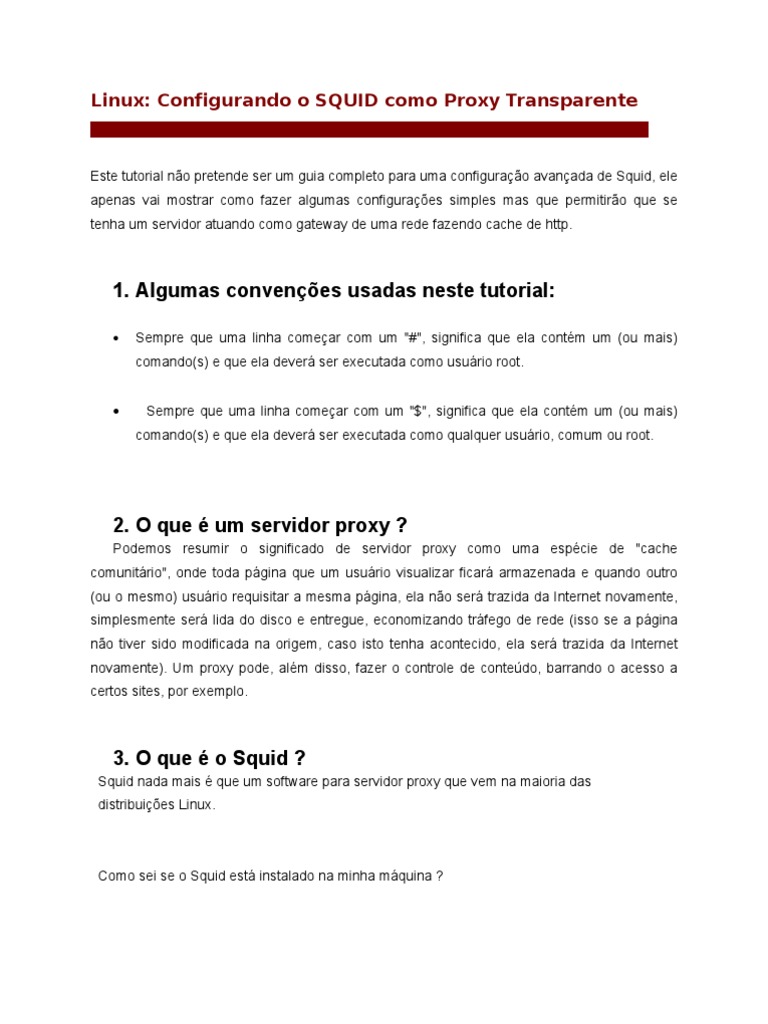 Linux - Configurando O Squid Como Proxy Transparente | PDF | Servidor Proxy | Protocolos da internet