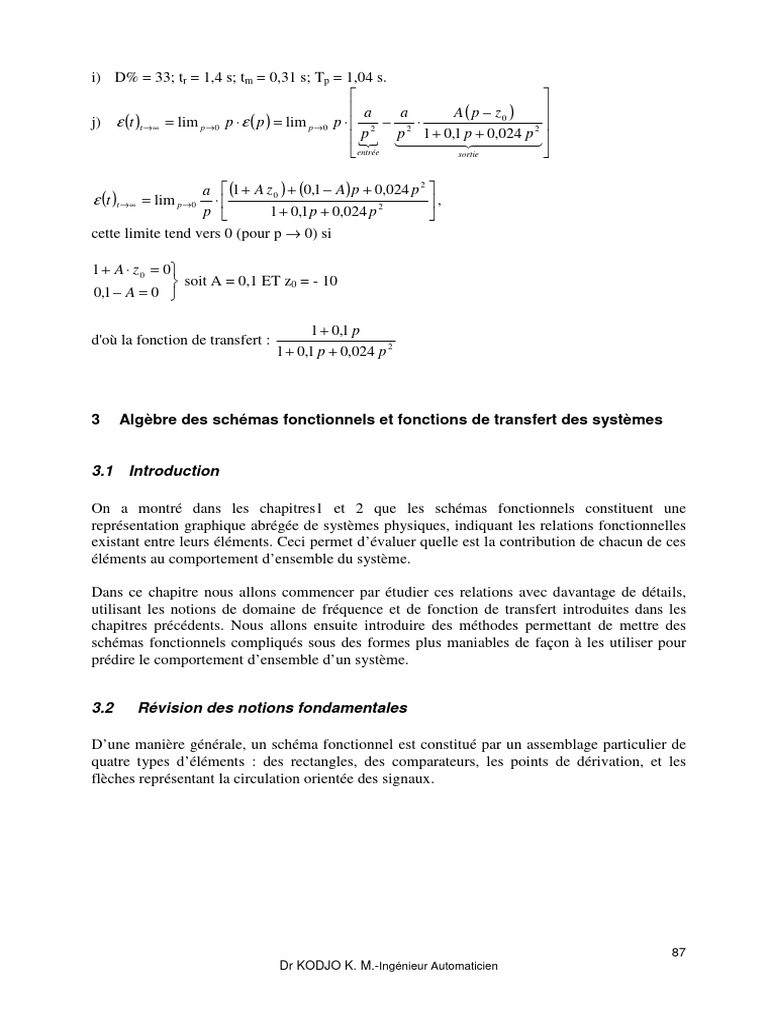 Schémas fonctionnels et fonctions de transfert | PDF