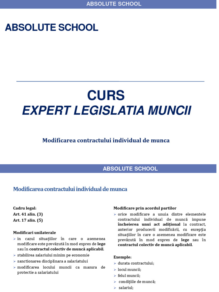 Curs Nr. 6 Modificarea Contractului Individual de Munca | PDF