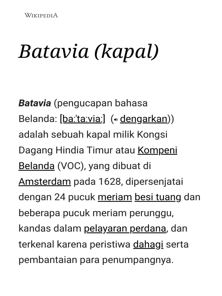 Batavia (Kapal) - Wikipedia Bahasa Indonesia, Ensiklopedia Bebas | PDF