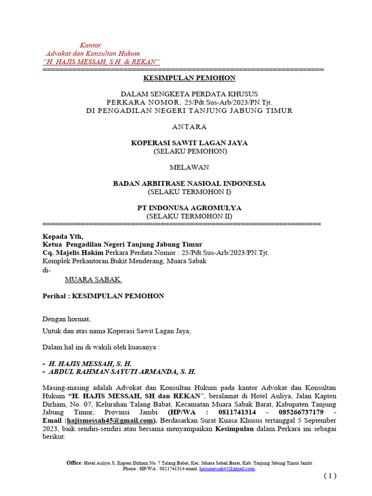 Kesimpulan Pemohon | PDF