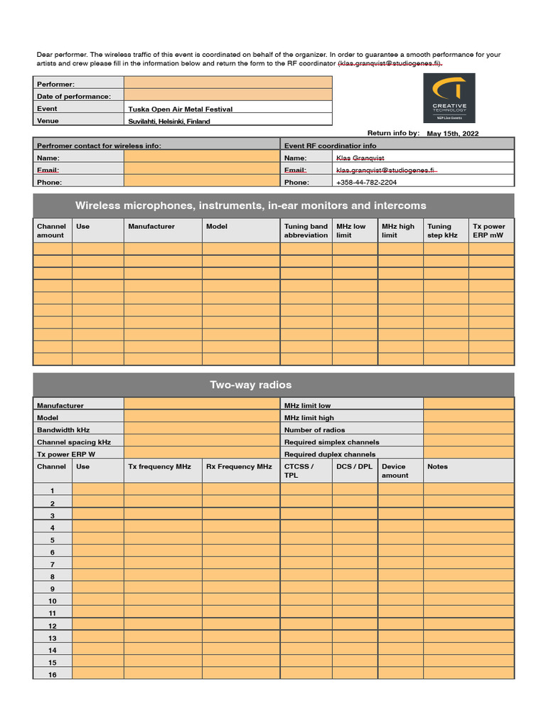 Tuska Festival Wireless Info Form | PDF | Technology & Engineering