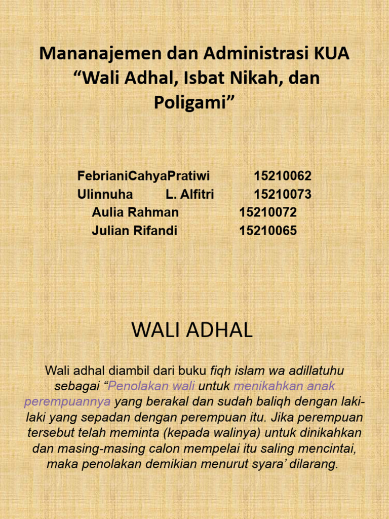 Wali Adhal, Isbat Nikah, Dan Poligami | PDF