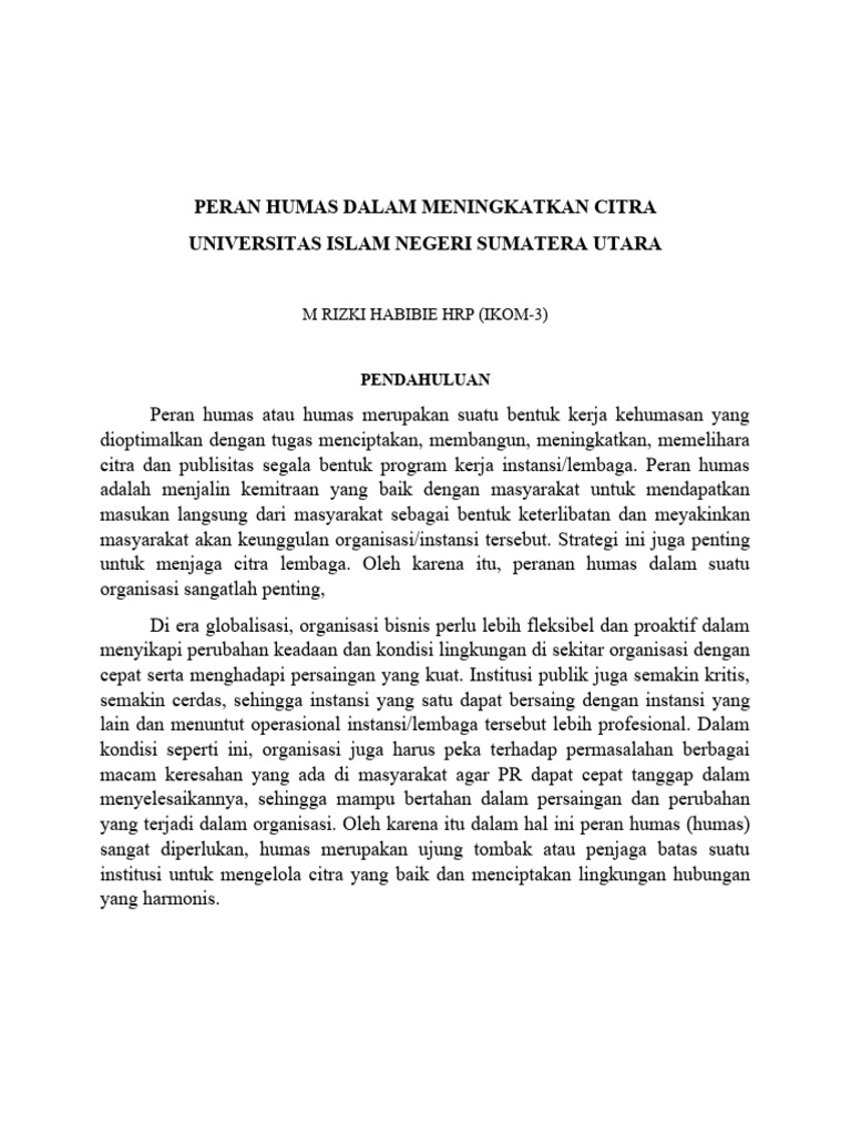 Peran Humas Dalam Meningkatkan Citra Universitas Islam Negeri Sumatera ...