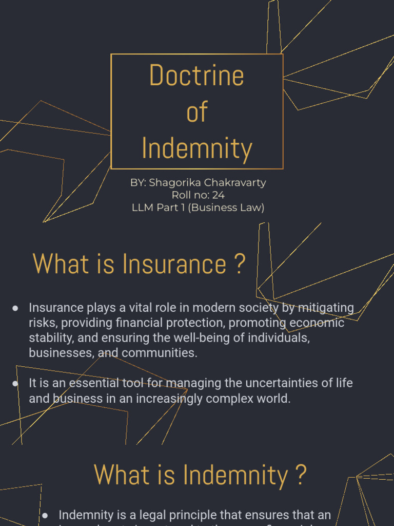 Insurance Law - Doctrine of Indemnity | PDF | Business | Law