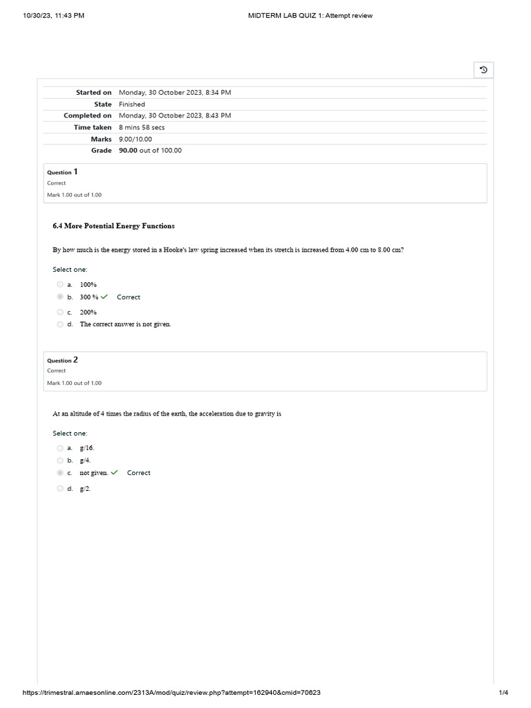 Midterm Lab Quiz 1 - Attempt Review 90% | PDF Midterm Lab Quiz 1 - Attempt Review 90% | PDF