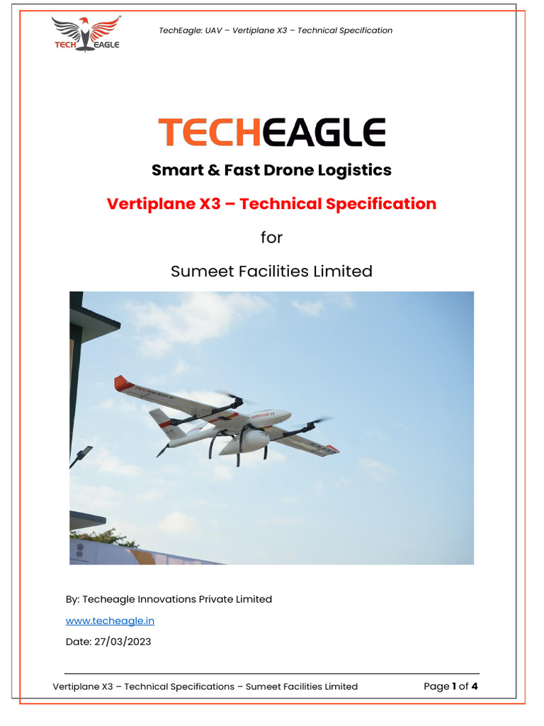 Drone - Vertiplane X3 - Technical Specification - v1.0 | PDF Drone - Vertiplane X3 - Technical Specification - v1.0 | PDF