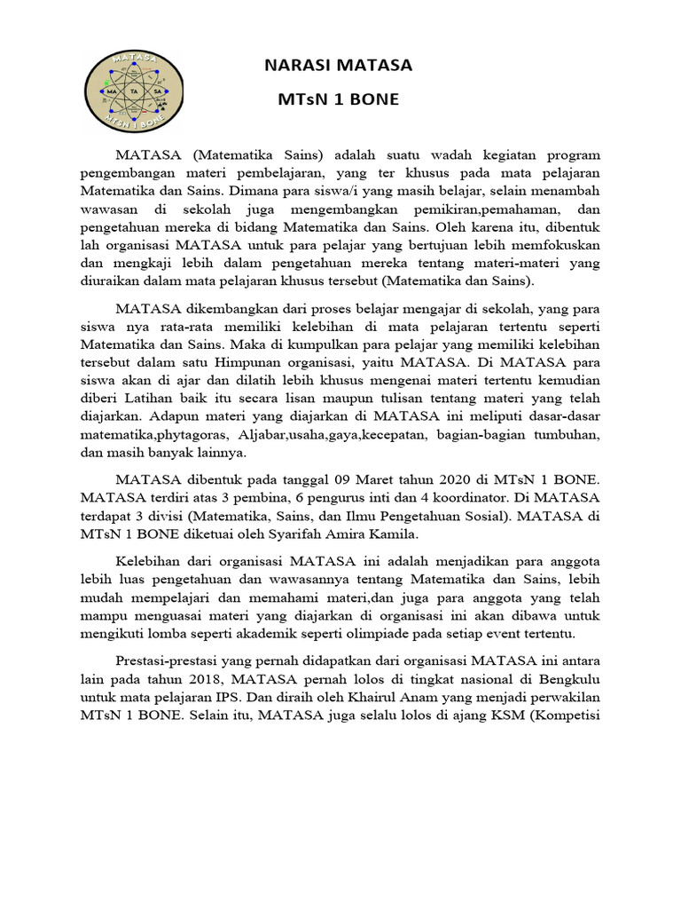NARASI MATASA MTSN 1 BONE | PDF
