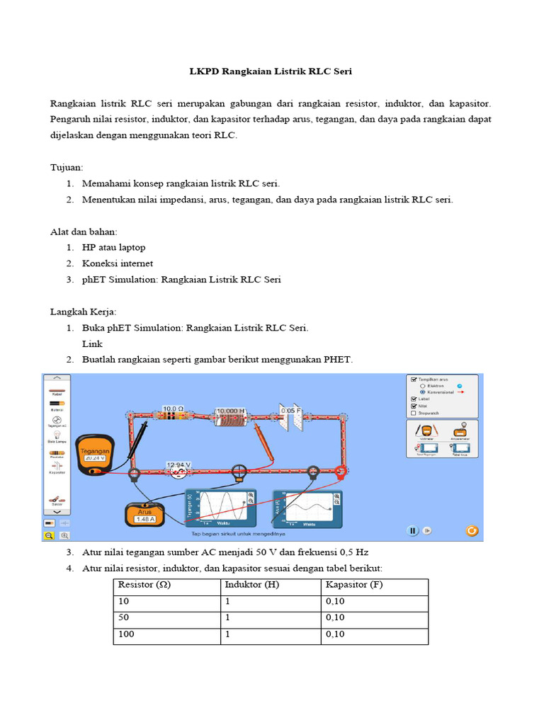 LKPD Rangkaian Listrik RLC Seri | PDF