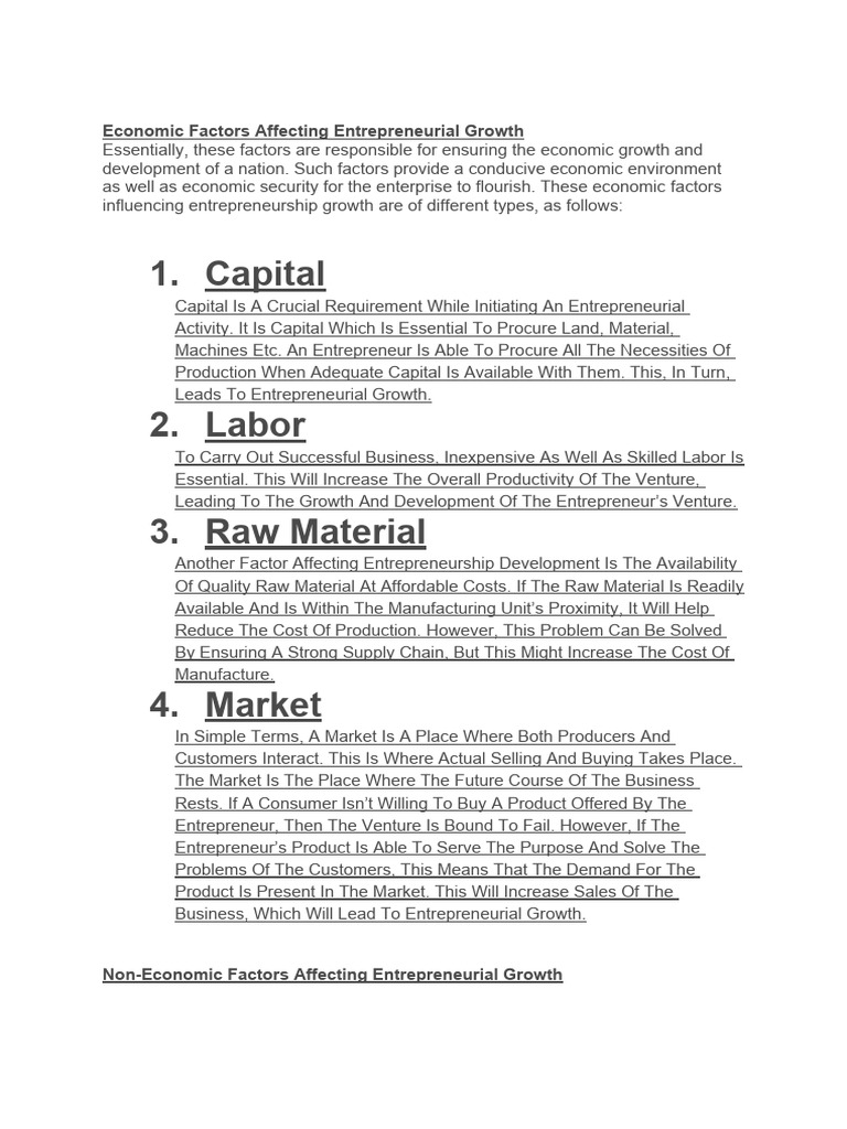 Economic Factors Affecting Entrepreneurial Growth | PDF | Business