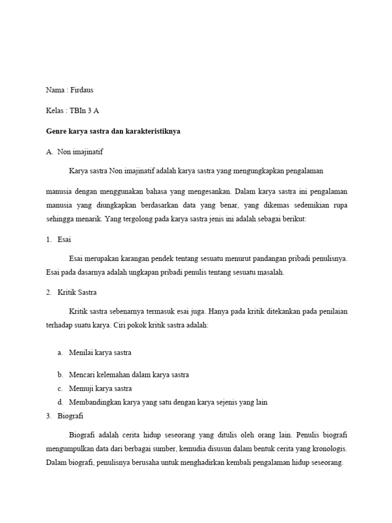 Genre Karya Sastra Dan Karakteristiknya | PDF