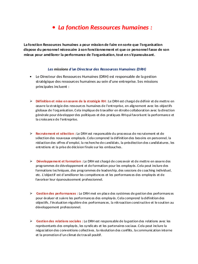 La Fonction Ressources Humaines | PDF | Affaires