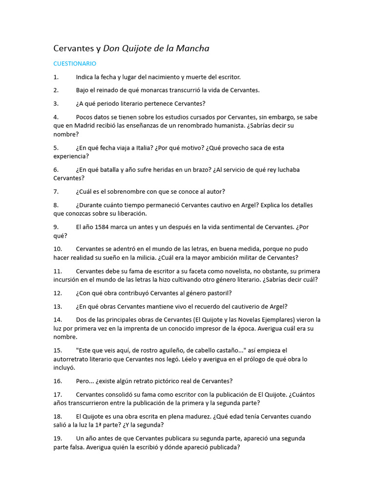 Actividades Cervantes y El Quijote | PDF