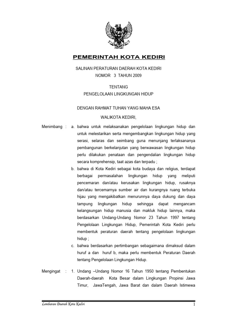 PERDA NO 3 TH 2009 Tentang Pengelolaan Lingkungan Hidup | PDF