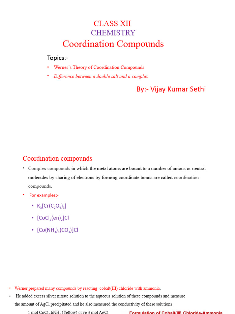 Class 12 Chapter 9 Coordination Compounds | PDF | Coordination Complex | Ligand